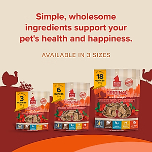 PLATO Turkey Real Strips Natural Dog Treats - Real Meat - Air Dried - Made in the USA - Turkey & Cranberry, 3 ounces