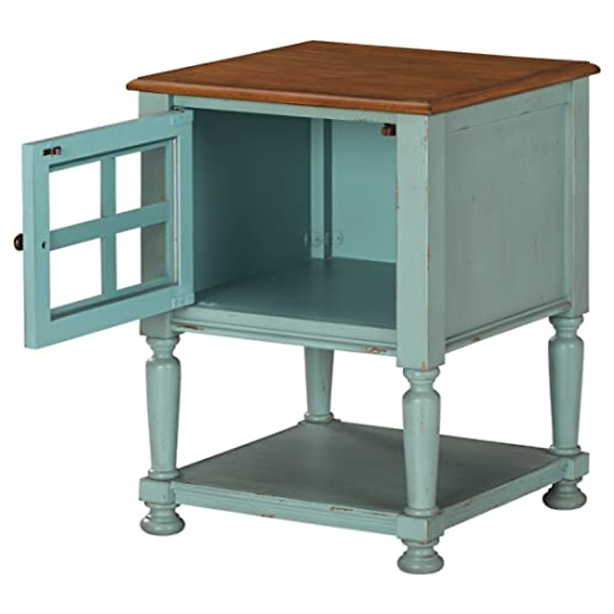Signature Design by Ashley Mirimyn Farmhouse Accent Cabinet End Table, Teal & Brown