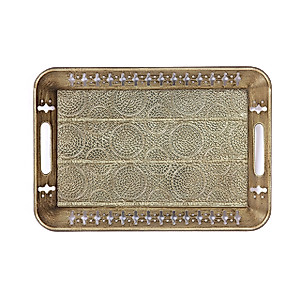 16" Sturdy Rectangular Decorative Metal Tray with Filigree Decor in Champagne Gold, Metal Serving Tray, Perfume Tray, Vanity Tray. Coffee Table, Bathroom, Dresser, Centerpieces, Wedding, (Gold, 1)