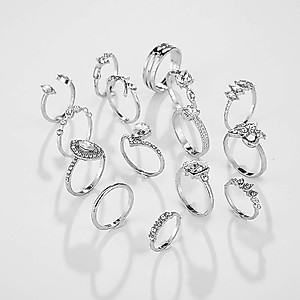 YOOESTORES82 Knuckle Rings Set for Women Vintage Stackable Rings Set Boho Joint Finger Rings Gold Silver Midi Rings Rhinestone Stacking Rings (40Pcs)