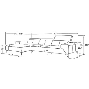 ZURI Furniture Raj Modern Slate Leather Sectional with Adjustable Headrests and Chaise - Left Chaise