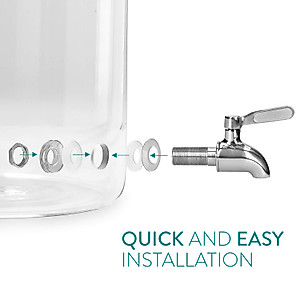 Navaris Beverage Dispenser with Stand - 1.8 Gallon (7L) Glass Drink Dispenser with Spigot, Lid, Wood Stand for Hot or Cold Drinks, Ice Water, Parties