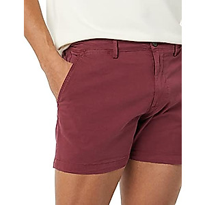 Amazon Essentials Men's Slim-Fit 5" Flat-Front Comfort Stretch Chino Short (Previously Goodthreads), Burgundy, 28