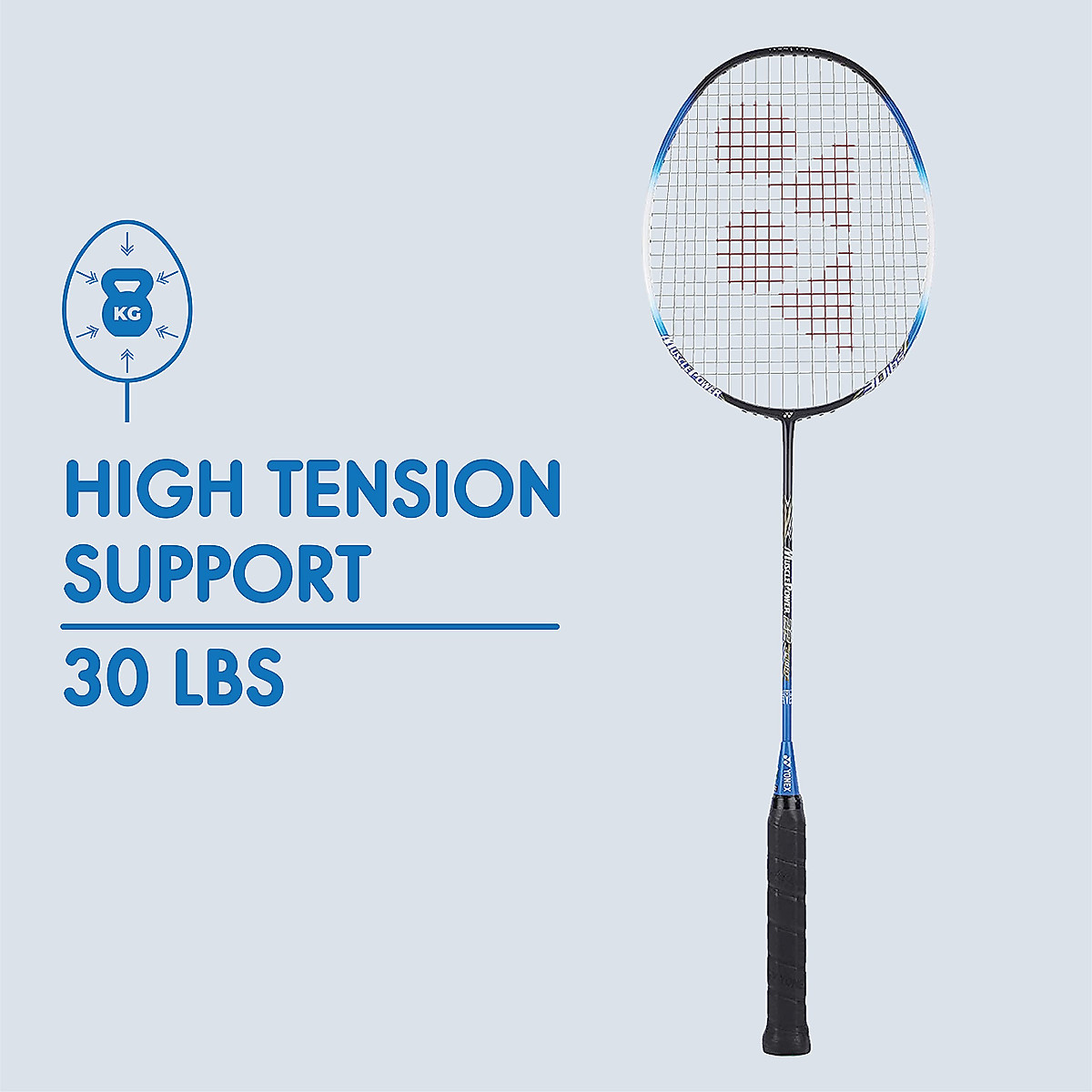 YONEX Muscle Power 22LT Carbon Graphite Strung Badminton Racket with Full Racket Cover (Black/Blue) | for Intermediate Players | 83 Grams | Maximum String Tension - 30lbs