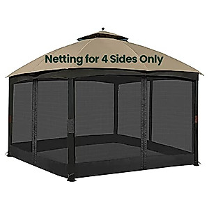 Gazebo Universal Replacement Mosquito Netting, OLILAWN 10' x 12' Outdoor Canopy Net Screen 4-Panel Sidewall Curtain, with Zippers, Easy to Install, Fit for Most Gazebo 10x12 Canopy, Black