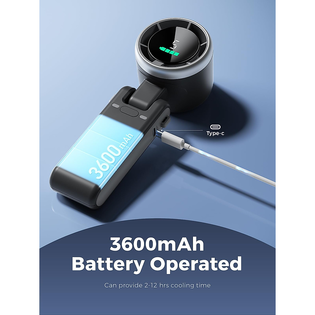 Diveblues Portable Handheld Turbo Fan, 5 Gear Wind, Battery Operated, Up to 12 Working Hours, 3 IN 1 Hand Fan with Air Turbo Tech Cooling Fan for Outdoor Activities, Travel, Working