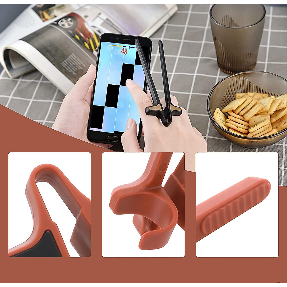 4 Pcs Finger Chopsticks - 1 Pcs Dip Clip Bowl, Snack Chopsticks , Creative Gamer Accessories and Kids Chopsticks, Finger Chopsticks For Snacking, Gaming Finger Sleeves Gift for Gamer and Snack Clips