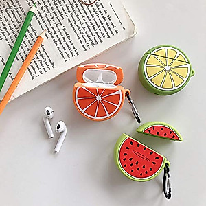 UR Sunshine Case Compatible with AirPods 1/2, Super Cute Creative Fruit Lemon Shape Case, Soft Silicone Cover Earphone Protection Skin for AirPods1&2-Orange