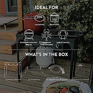 Gas One Propane Double Burner Two Burner Camp Stove with Windscreen Outdoor High Pressure Propane 2 Burner Adjustable PSI Regulator and 4ft Steel Braided Hose With Removable Legs