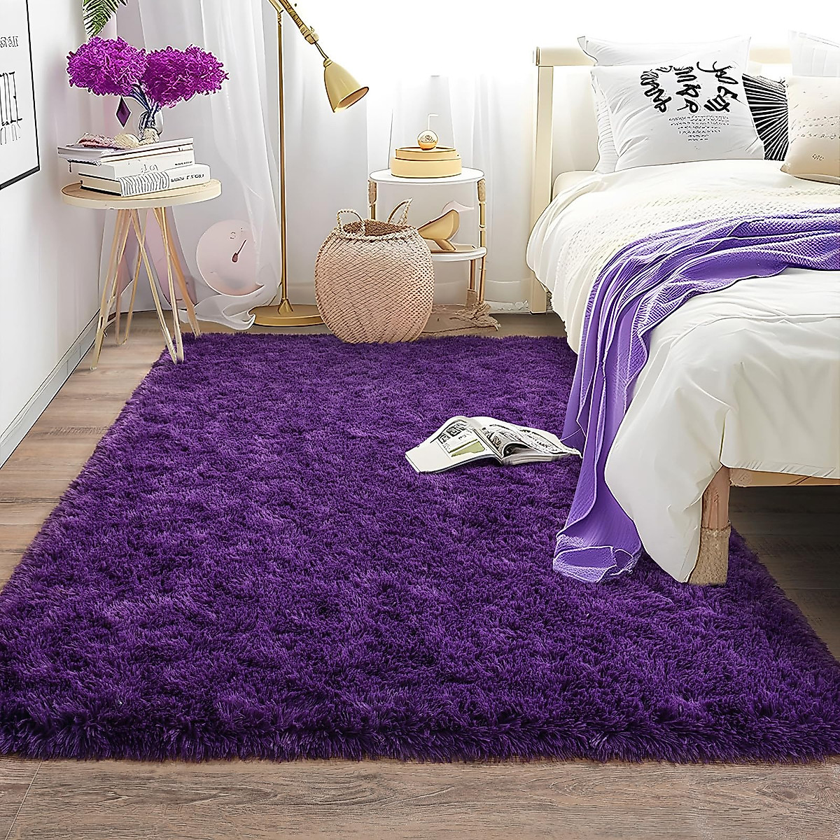 Ailyei Soft Shag Rugs for Bedroom, 4x6 Purple Fluffy Shaggy Rugs for Living Room Nursery, Luxury Modern Plush Carpet Girls Boys Kids Room Dorm Indoor Home Decor, Upgrade Non-Slip