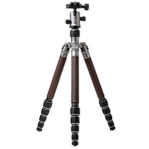 MeFoto RoadTrip Classic CF Leather Edition Lightweight 61.6" Carbon Fiber Tripod/Monopod, w/Case, Twist Locks, Dual Action Ballhead w/Arca Swiss Plate - Titanium (C1350Q1TL)