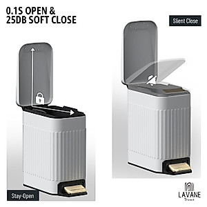 La Vane 6 Liter / 1.6 Gallon Slim Bathroom Trash Can with Lid Soft Close, Stainless Steel Small Grey Garbage Can with Removable Inner Bucket & Step Pedal for Toilet Kitchen Laundry Bedroom Hotel