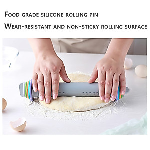 Aeelue Premium Rolling Pin, Adjustable Dough Roller Silicone, Removable Thickness Rings to Measure Doughs Professional Home Kitchen Baking Utensil, Pizza Pies
