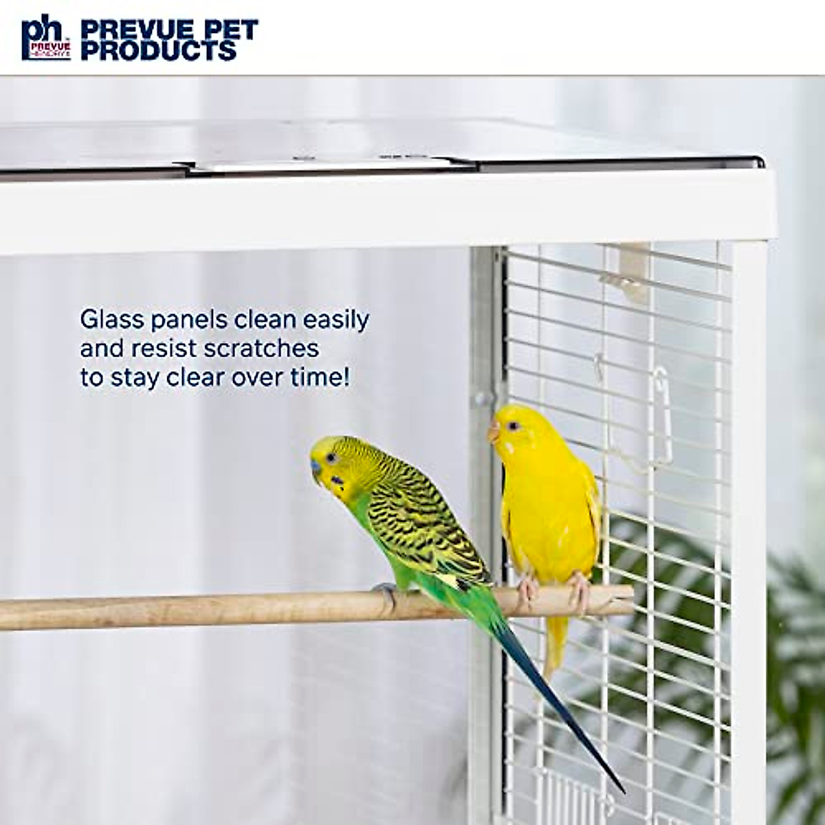 Prevue Pet Products Clear View Glass Bird Cage Crystal Palace for Small Birds - White Frame