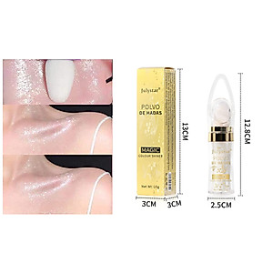 Go Ho White Glitter Powder Highlighter Makeup,Patting Highlight Powder with Sponge Head,Fine Shimmer Face Blush Powder Shinning Looking,Highlighter Powder Puff Stick for Body and Hair,#01