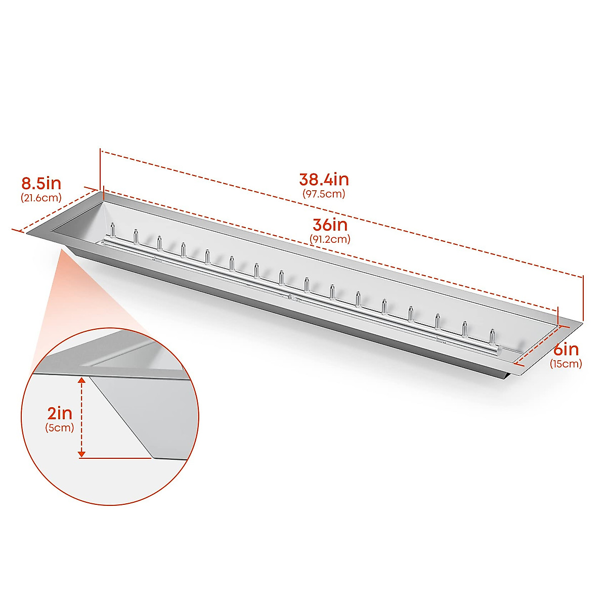 Stanbroil 36" x 6" Drop-in Fire Pit Pan with Jet Burner, Upgraded Stainless Steel Fire Table Pan for Higher Flame, 65k BTU Max, Linear