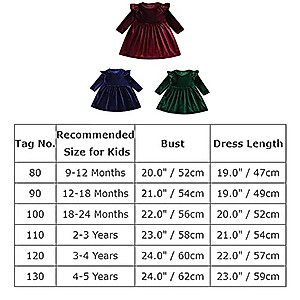 Toddler Baby Girls Velvet Tutu Dress Ruffle Long Sleeve Princess Pageant Christmas Party Wedding Dresses Fall Winter Clothes Infant Kids Birthday Holiday Playwear Dresses Outfit Navy Blue 12-18 Months