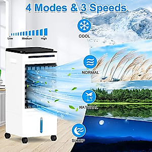 Portable Air Conditioners, 4-IN-1 Air Conditioner Portable for Room with 4 Modes 3 Speeds, 1.32 Gal Water Tank, Portable Ac w/Remote, 7H Timer, 90°Oscillation, Quiet Air Conditioner for Home Office