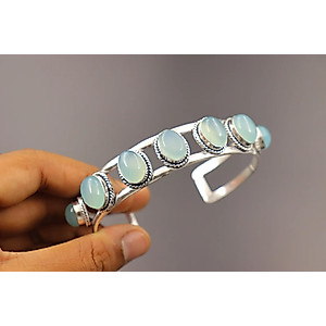 Aqua Chalcedony bangle, cuff bangle, 925 sterling silver bangle, Wedding Jewelry, Many Stone Jewelry, Attractive Bangle, Gift For Her/Him, Charm Bangle, Tennis Bracelet, boho style, Unique Jewelry
