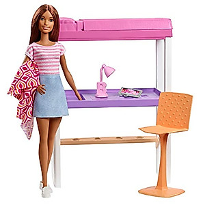 Barbie Doll and Furniture Set, Loft Bed with Transforming Bunk Beds and Desk Accessories, Gift Set for 3 to 7 Year Olds​​​​