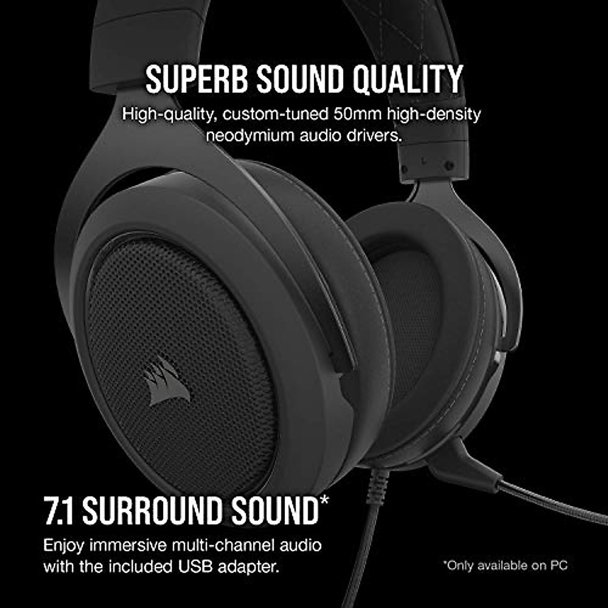 Corsair HS60 PRO - 7.1 Virtual Surround Sound Gaming Headset with USB DAC - Works with PC, Xbox Series X, Xbox Series S, Xbox One, PS5, PS4, and Nintendo Switch - Carbon (CA-9011213-NA)