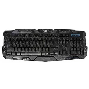 NA 114-Key LED Backlit Wired USB Gaming Keyboard with Cracking Pattern Black