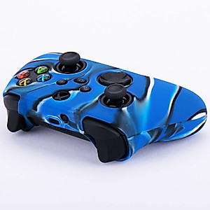 YoRHa Silicone Thickened Cover Skin Case for Xbox Series X/S Controller x 1(Camouflage Blue) with Thumb Grips x 10