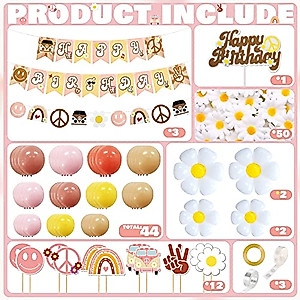 Groovy Retro Hippie Boho Party Decorations 116 Pcs, Daisy Birthday Party Supplies Including Groovy Birthday Banner Artificial Daisy Flowers Cake Toppers Daisy Balloons for Girls Kids Birthday Party