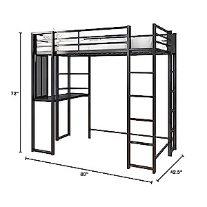 DHP Abode Twin Size Metal Loft Bed, Black & Abode Twin Size Metal Loft Bed, Silver