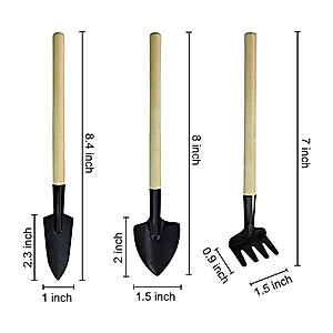 Andiker Mini Gardening Tools, 3pcs Portable Garden Hand Tools Set, Miniature Gardening Rake Trowel and Shovel for Seedlings, Bonsai, Succulents, Herbs, Terrariums and Planting (3pcs)