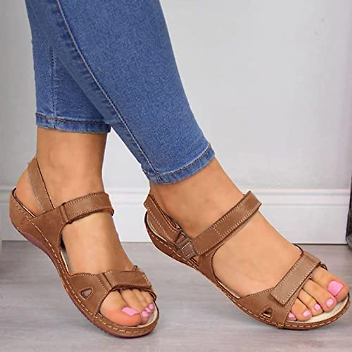 JYSwoshoe Orthopedic Sandals for Women, Womens Comfy Orthotic Sandal Anti-Slip Breathable Arch Support Platform Wedge Sandal Soft Comfortable
