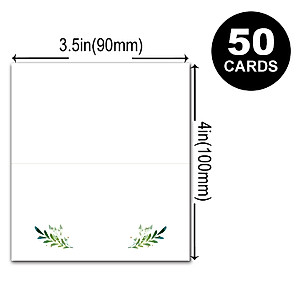 50 Pack Greenery Place Cards, Wedding Name Place Cards, Table Place Cards for Wedding or Party, Seating Place Cards for Tables, 2 x 3.5 Inches