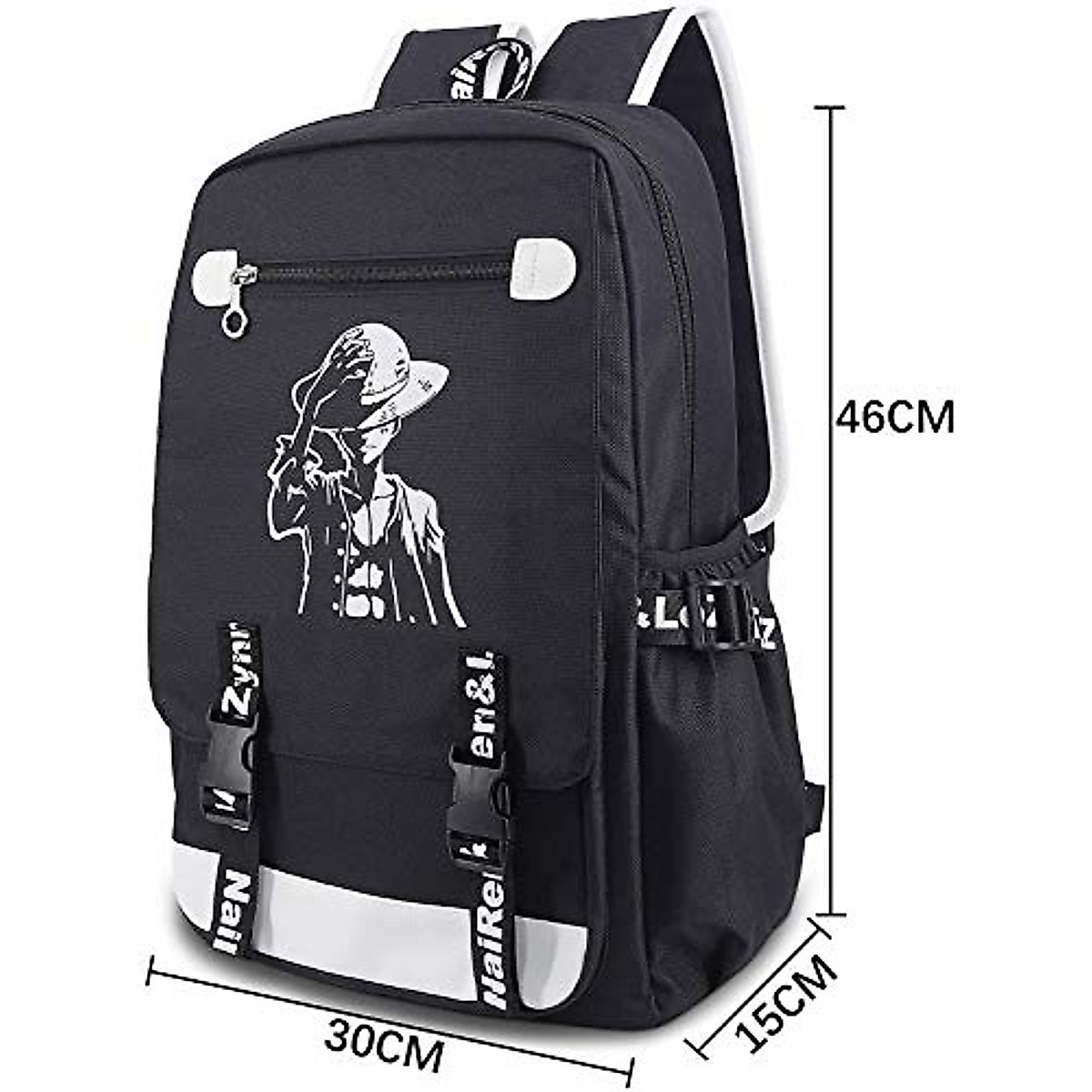 Roffatide Anime One Piece Luminous Backpack Oxford Black Large Capacity School Bag Laptop Back Pack