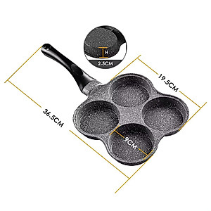 Generic 4 hole Non Stick Frying Pan, Pancake Maker, Egg Burger Pan, 4 Cup Frying Pan,4 Hole Egg Frying Pan, Gray + Black, AB006