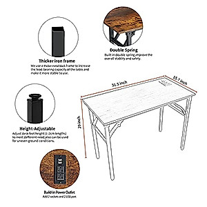 TEMI 31.5'' Computer Desk with Power Outlet, Home Office Writing Desk, Study Table Workstation, Stable Metal Frame, Rustic Brown