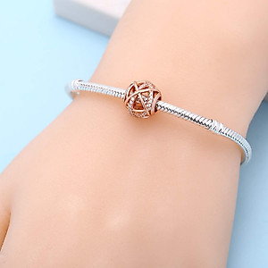 Rose Gold Galaxy Charm Authentic 925 Sterling Silver Openwork Charms with Clear CZ for Pandora European Bracelet