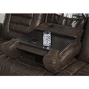 Signature Design by Ashley Game Zone Faux Leather Adjustable Power Reclining Sofa with Cup Holders and Storage, Brown