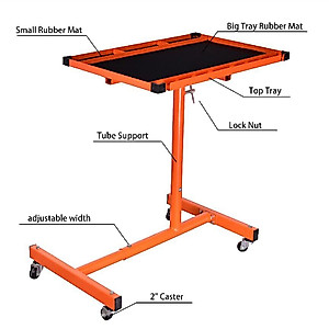 Eisen Mechanics Rolling Work Table, Adjustable Mobile Tray Table for Shop, Garage, DIY. Tool Tray Cable With Wheels. 220 lb. Capacity, orange