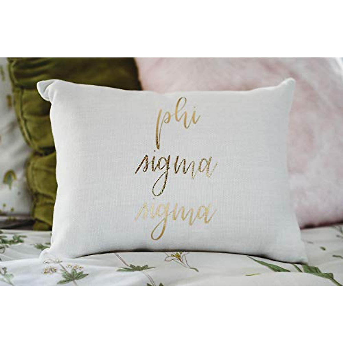 Sorority Shop Phi Sigma Sigma Pillow – Gold Script Design, 12" x 16" Lumbar Pillow Sorority
