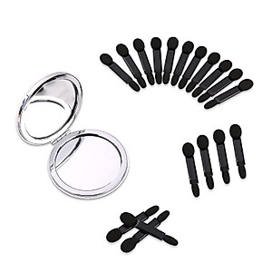 Deksias 2X Times Mirror in Pocket Magnify Round 2 Side Make up Compact Pu Folding Collapsible Mirrors with Extra 20PCS Eyeshadow Sponge Brush