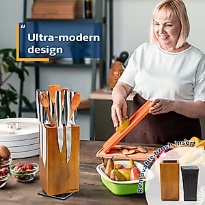 Fimaten universal magnetic knife block without knives-360° rotatable magnetic knife holder made of fine acacia wood, Extra large magnet knife storage for knives and utensils for a quality kitchen life