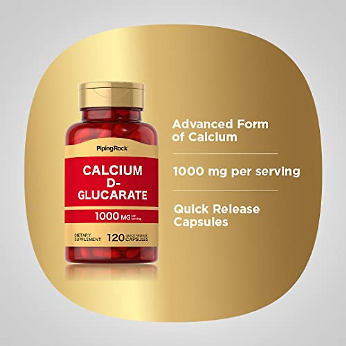 Calcium D Glucarate 1000mg | 120 Capsules | Non-GMO, Gluten Free Supplement | by Piping Rock