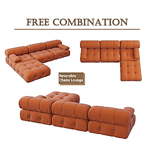 MGH Convertible Modular, Minimalist Couch with Ottomans, L-Shaped Velvet Sofas Couches, 4-Seat Sofa Couch Sectional with Reversible Chaise for Living Room (Orange)