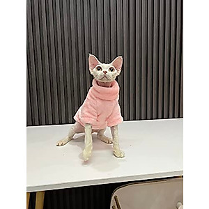 Sphynx Hairless Cat Clothes Solid Soft Faux Fur Sweater Outfit Cute Pullover Autumn Winter Fashion Turtleneck Sphynx Clothes Kitten Cat Apparel (M(4.4-5.5lbs), Light Pink)