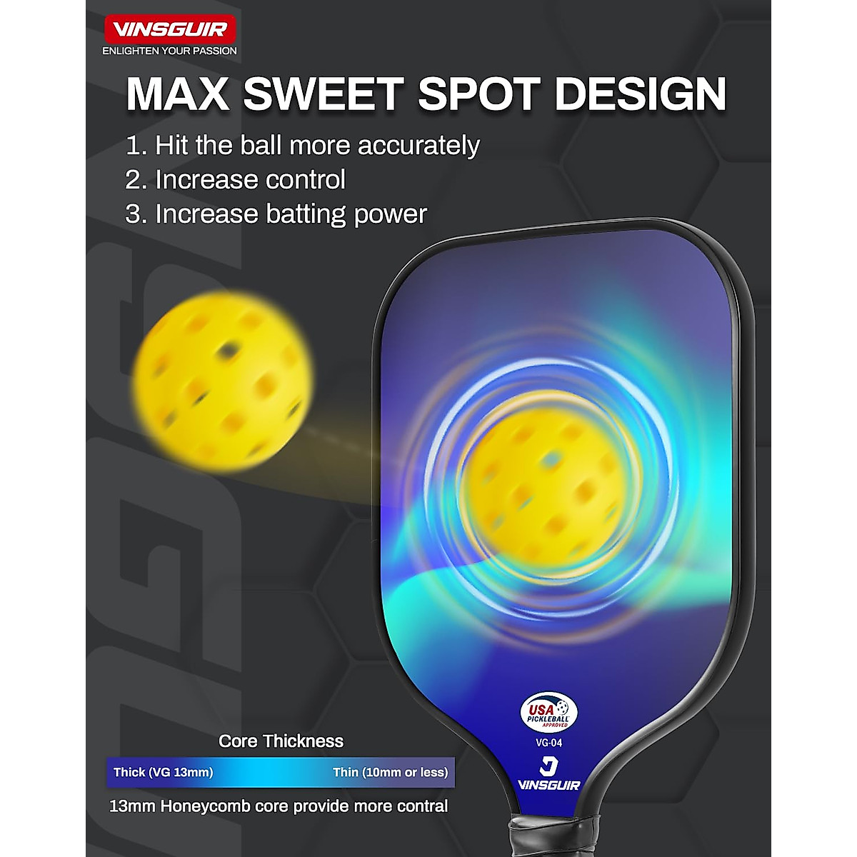 VINSGUIR Pickleball Paddles Set of 4, USAPA Approved Fiberglass Pickleball Set with 4 Pickle Balls, Lightweight Carrying Bag, Pickleball Gifts for Beginners & Pros (4 Rackets)