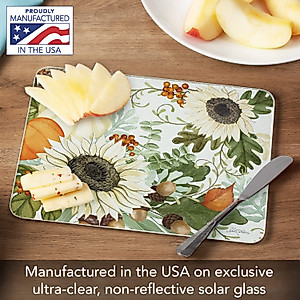 CounterArt Farmhouse Fall Decorative 3mm Heat Tolerant Tempered Glass Cutting Board 10" x 8" Manufactured in the USA Dishwasher Safe
