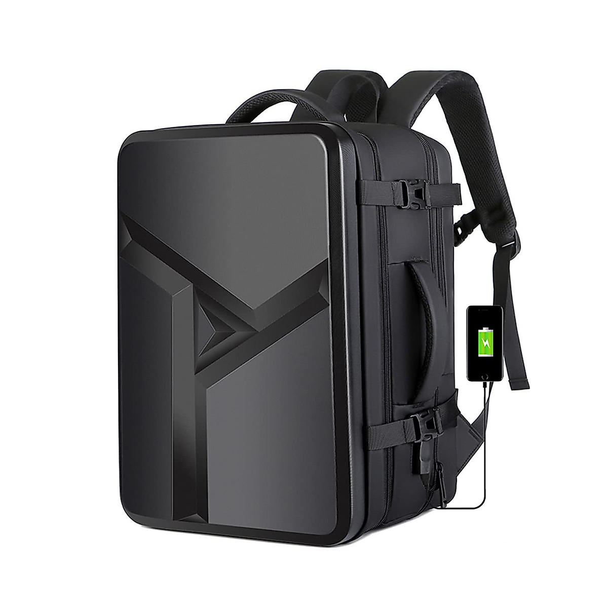 Elsegood Hard Shell Anti Theft Backpack for Men 35L Expandable Waterproof Computer Bag with USB Port & Wet Pocket,Gaming Travel Business Carry On Luggage Backpack fit 15.6/16/17 Inch Laptop,Black