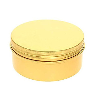 Qixivcom 6 Pack 5 Oz Screw Lid Round Tins Aluminum Tin Cans Jar Metal Steel Tins Container 150ml DIY Candle Empty Tins Cosmetic Sample Container Travel Storage for Spices Candies Tea Gift(Gold)