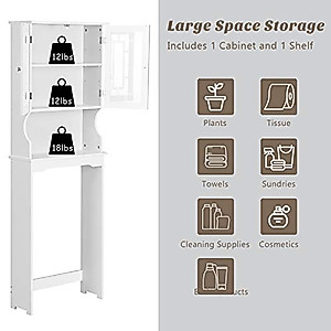 BestComfort Over The Toilet Storage Cabinet, Home Bathroom Space Saver Organizer Above Toilet, Double Doors and Adjustable Shelf, Wooden Freestanding Toilet Storage Rack Unit, 67 in H (White)