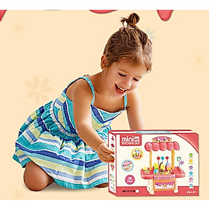 deAO Ice Cream Toy Stand Play Set for Boys& Girls, Educational Ice Cream Counter Deluxe Playset, Desserts Cake Ice Cream and Candy Pretend Play Food Sets, Birthday for Kids Aged 3-12